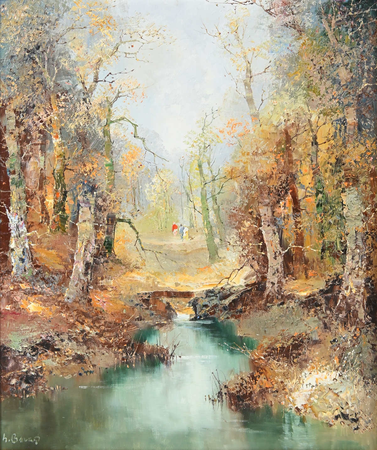 Willi Bauer | Nocturnal landscape with stream and figures; Pastoral ...