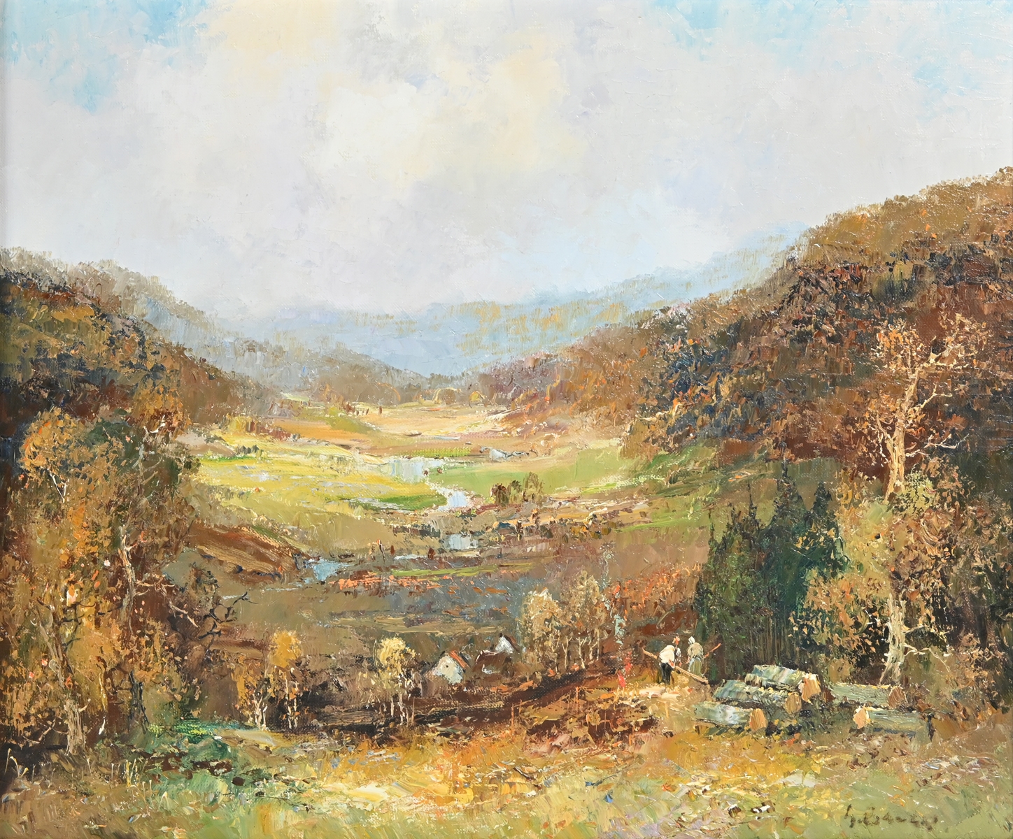 Willi Bauer | Nocturnal landscape with stream and figures; Pastoral ...