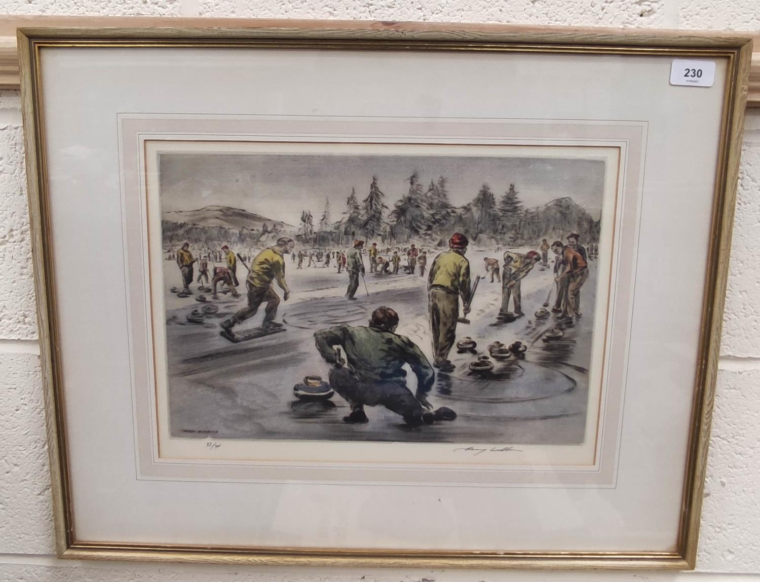 Henry Wilkinson | Coloured etching of a curling tournament | MutualArt