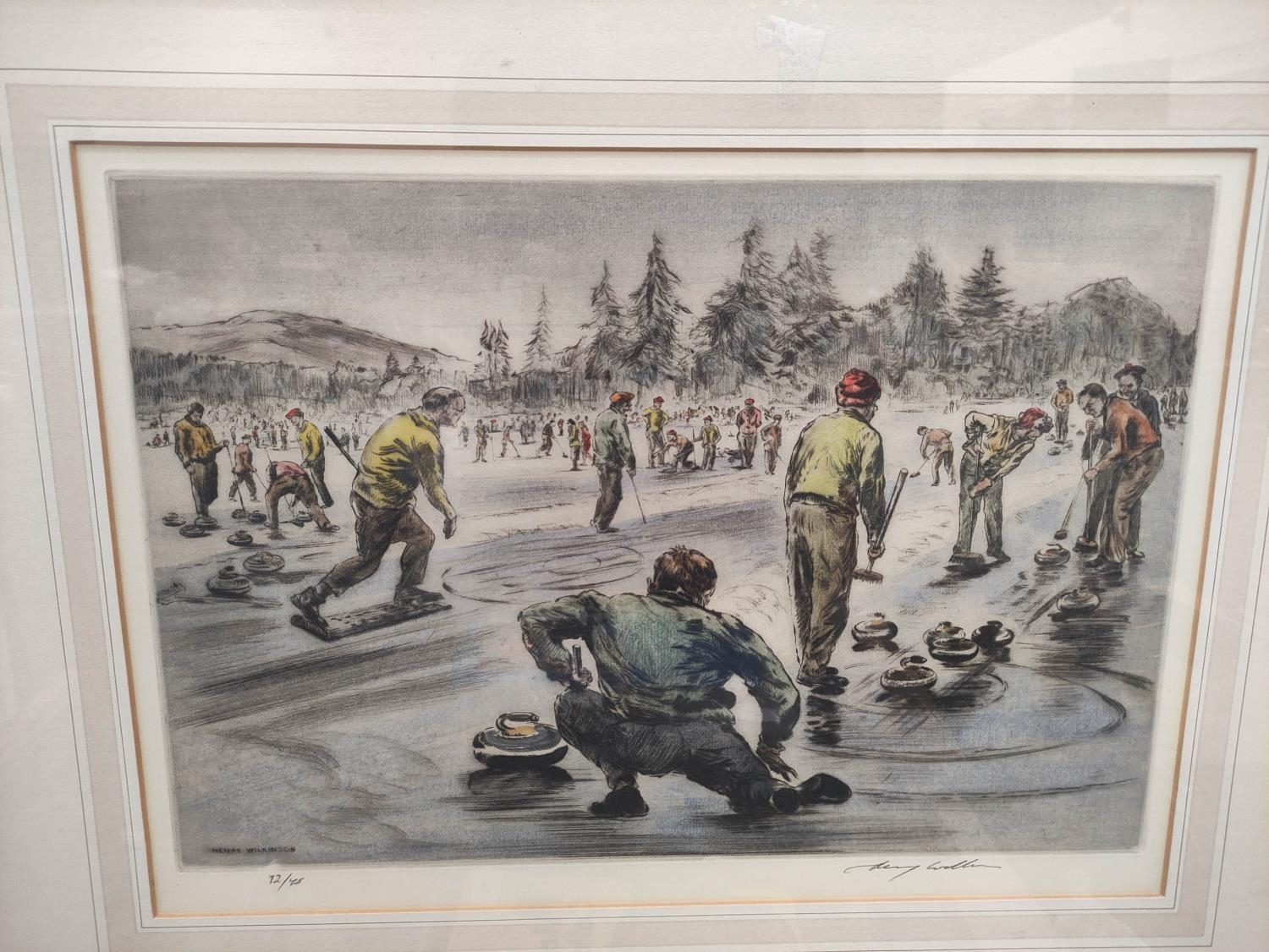 Henry Wilkinson | Coloured etching of a curling tournament | MutualArt