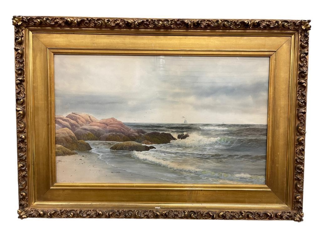 George Howell Gay | Seascape w/ sailing ships in the background | MutualArt