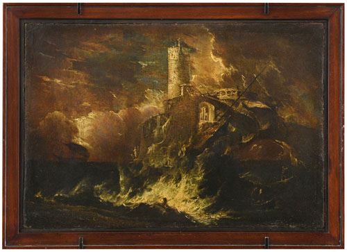 Antonio Francesco Peruzzini | Marina in gale with coastal landscape ...