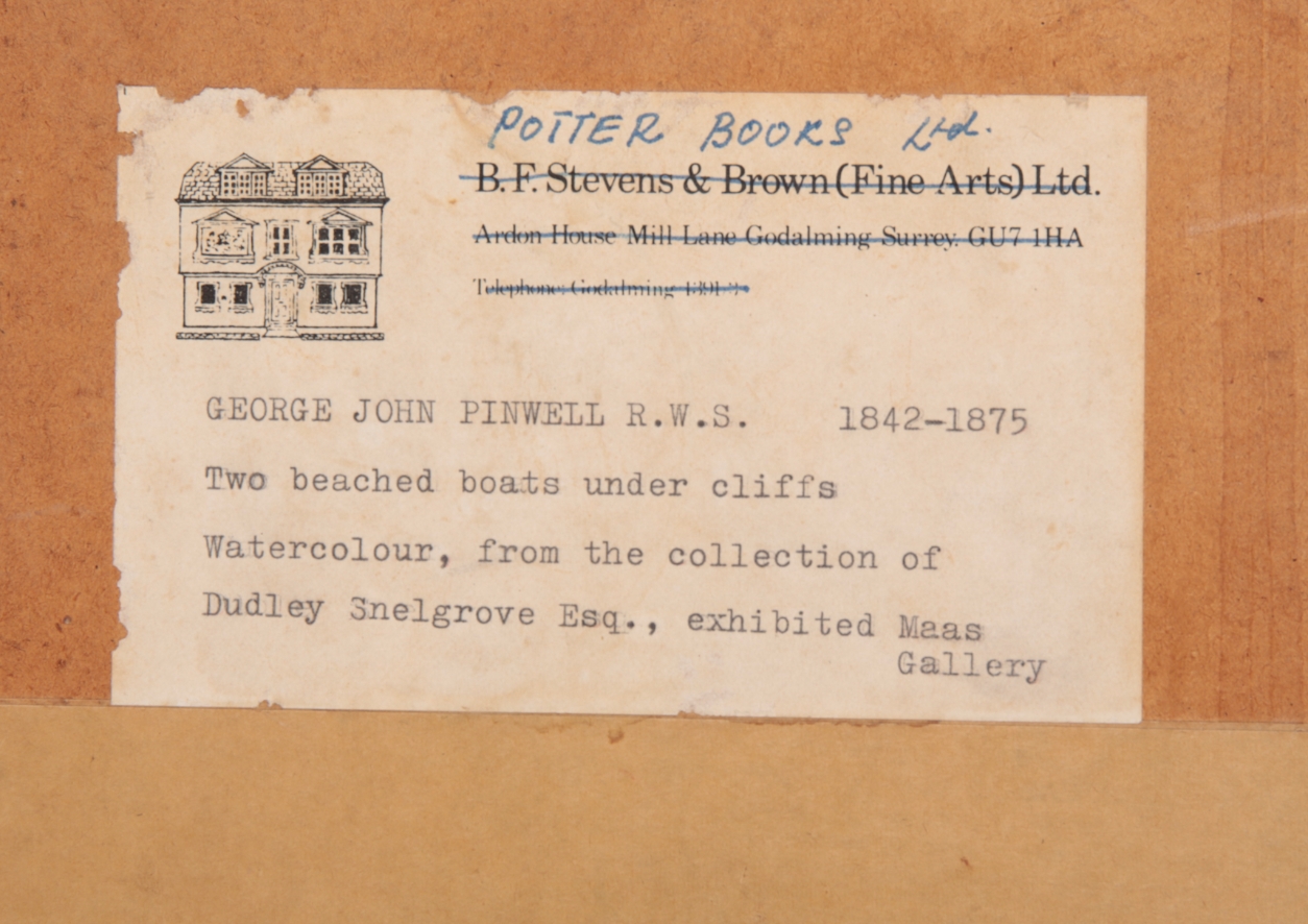 George John Pinwell | Two beached boats under cliffs | MutualArt