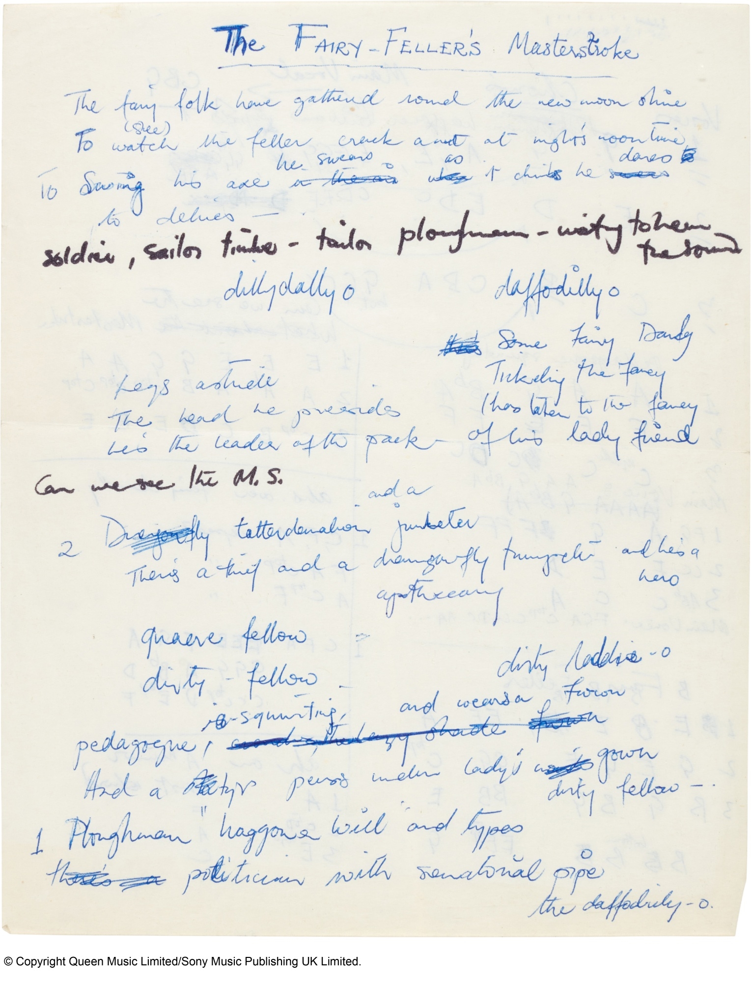 Freddie Mercury | Autograph manuscripts lyrics of songs for the album ...