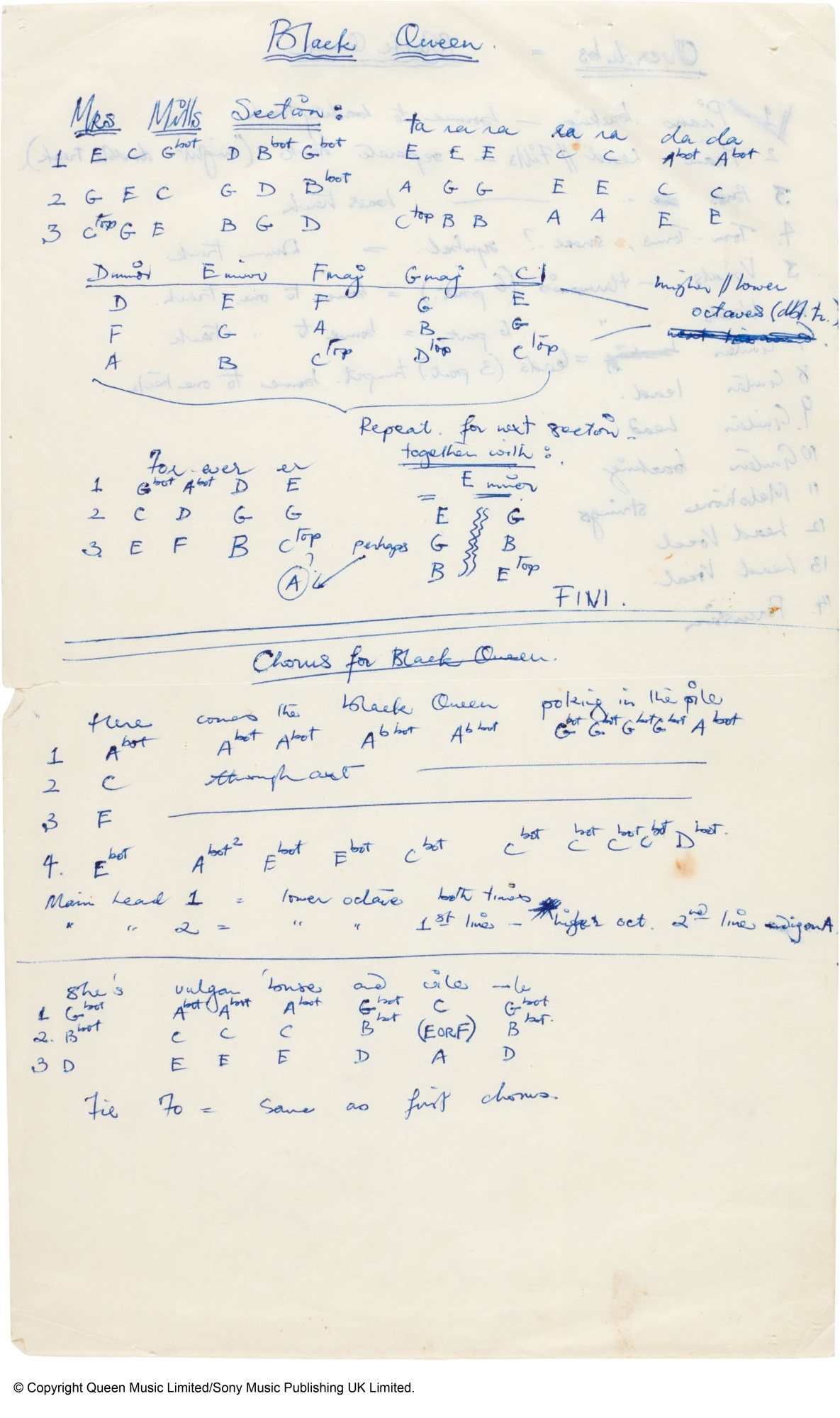 Freddie Mercury | Autograph manuscripts lyrics of songs for the album ...