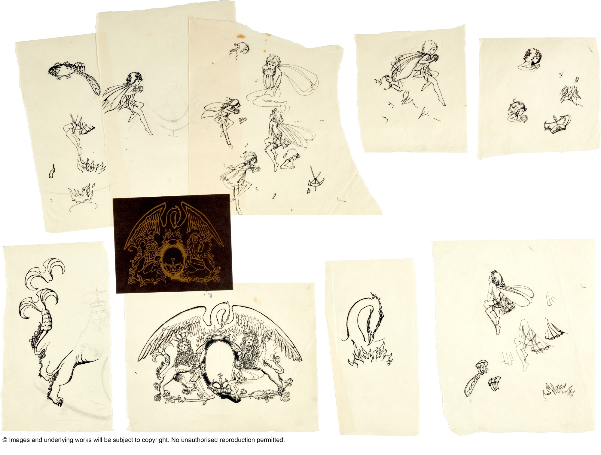 Freddie Mercury | Ink drawings for the Queen Crest (1972) | MutualArt