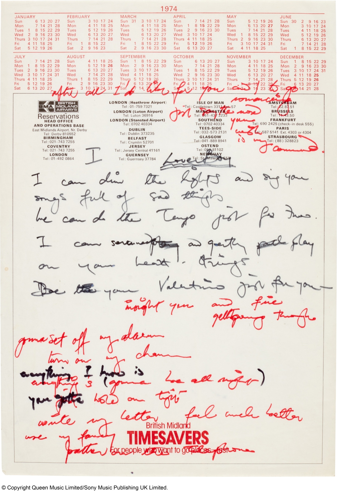 Freddie Mercury | Autograph working lyrics to 'Good Old-Fashioned Lover ...