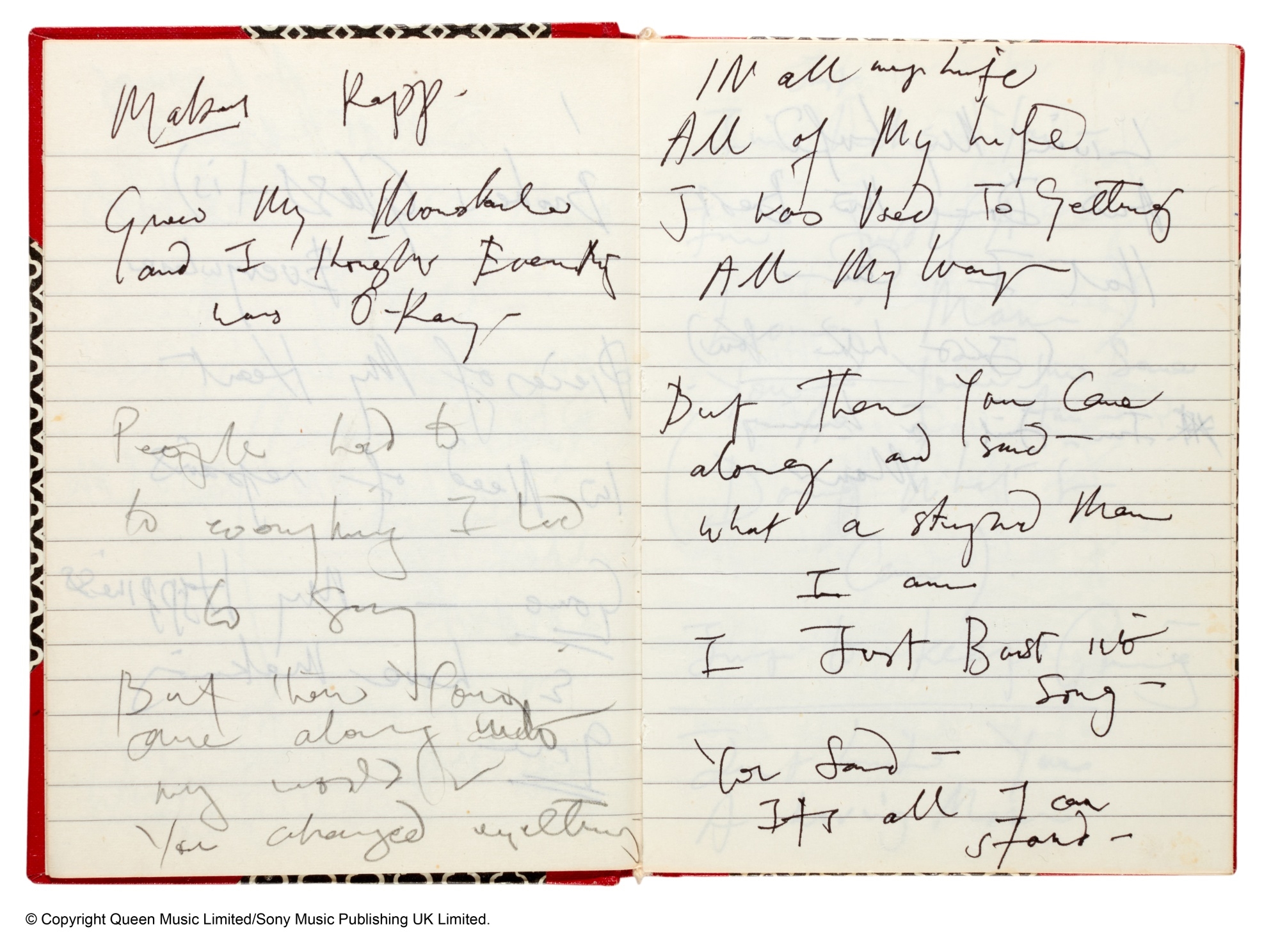 Freddie Mercury | Notebook with autograph manuscript lyrics | MutualArt