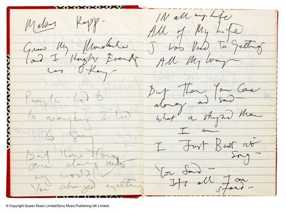 Freddie Mercury | Notebook with autograph manuscript lyrics | MutualArt