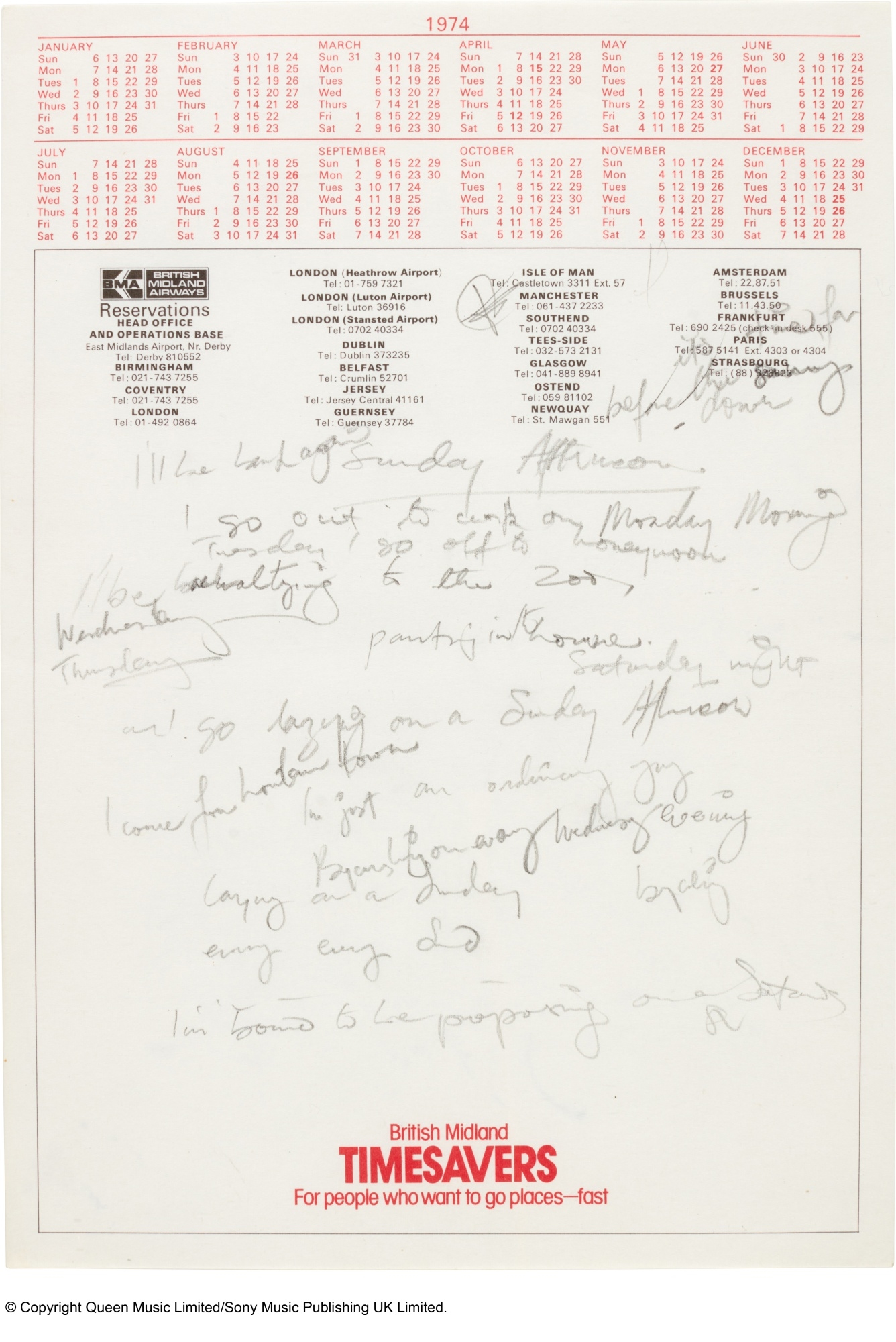 Freddie Mercury | Autograph manuscript lyrics for songs on the album 'A ...
