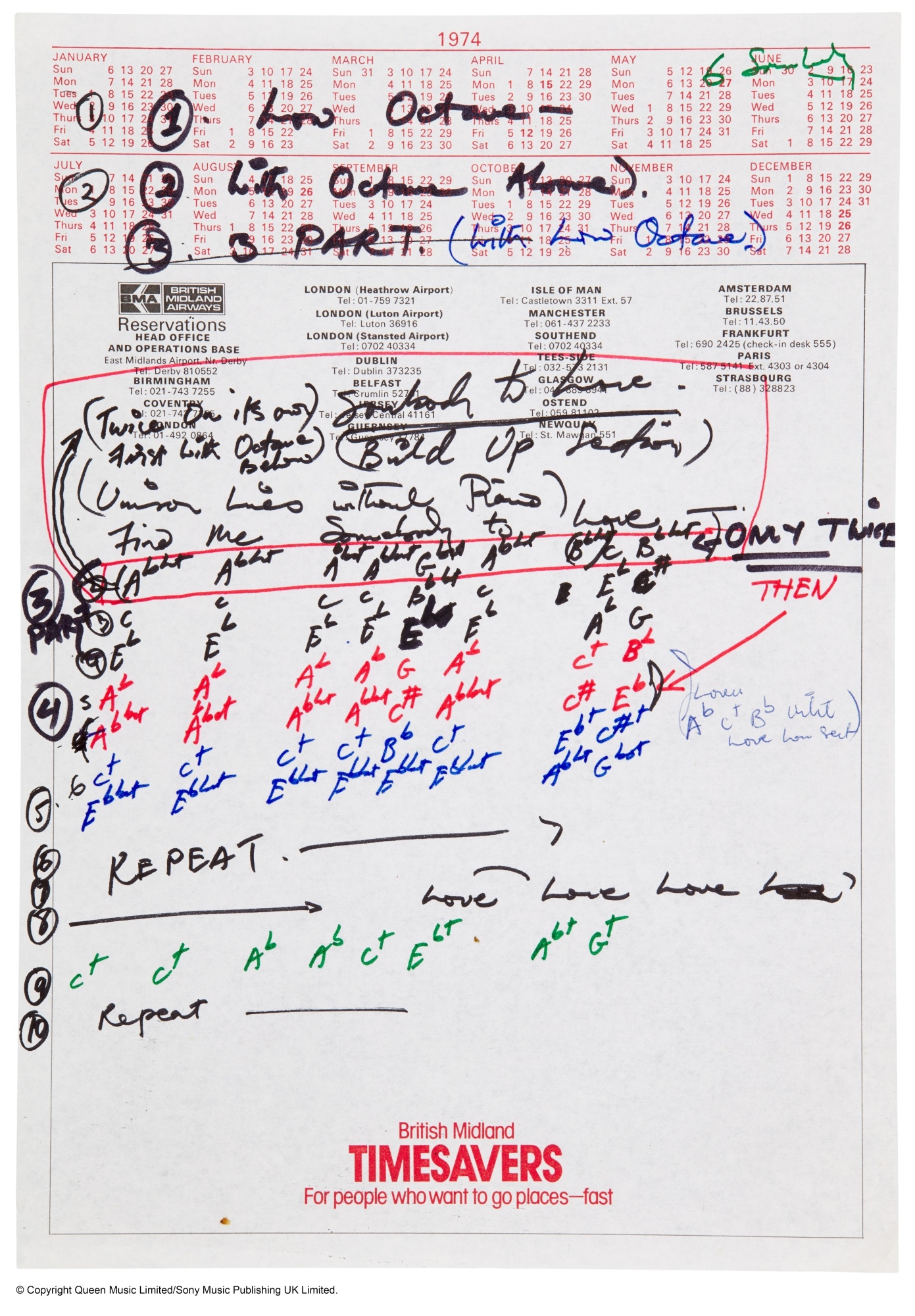 Freddie Mercury | Autograph draft lyrics for 'Somebody To Love | MutualArt