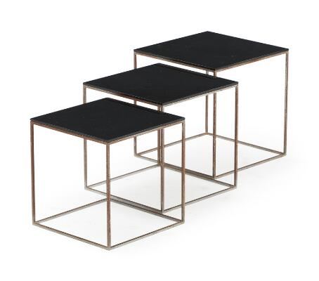 Poul Kjaerholm | PK-71; A set of three nesting tables with steel cubus ...