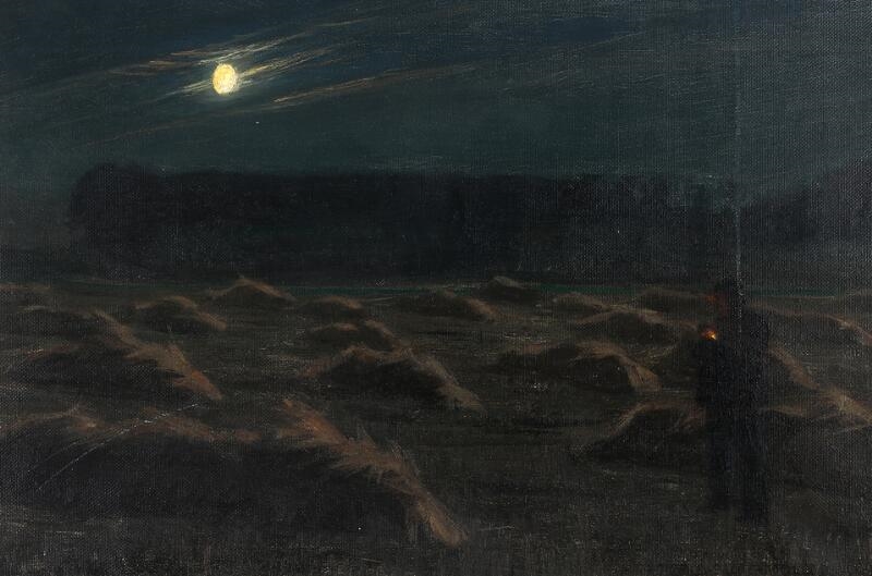 Harald Slott-Møller | Moonlight scenery with a peasant assessing the ...