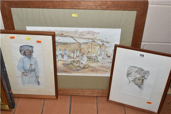 Halela Oman | FOUR PEN AND WATERCOLOUR ARABIC SCENES AND PORTRAITS ...