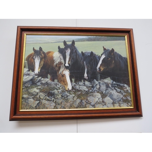 Judi Kent Pyrah | Horses beside fence and stone wall | MutualArt