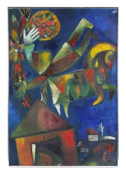 Leo Roth | Horse and figure above houses | MutualArt