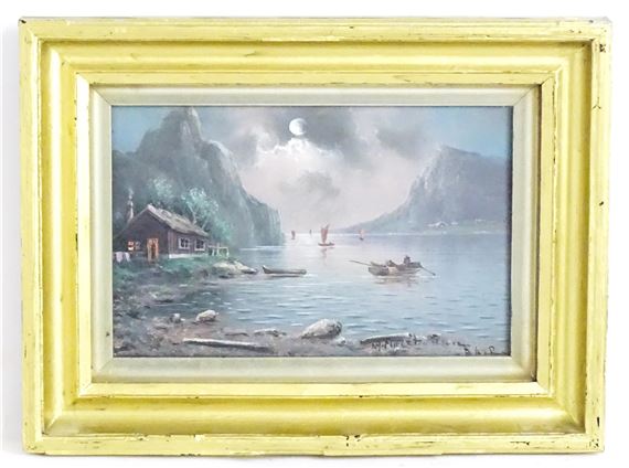 Nils Hans Christiansen | A Norwegian moonlit fjord with sailing boats ...