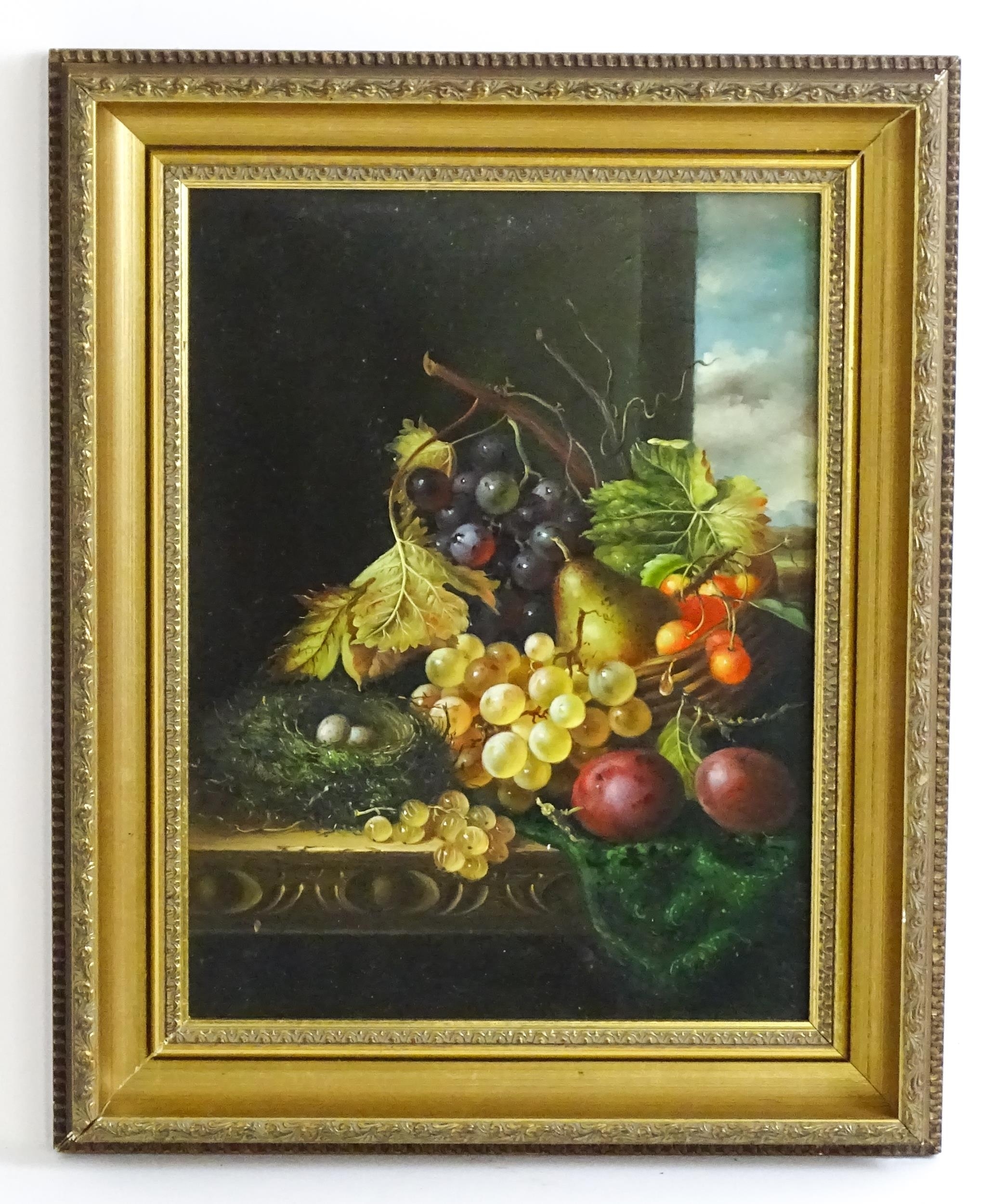 Edward Ladell | A still life study with fruit and a nest on a table ...