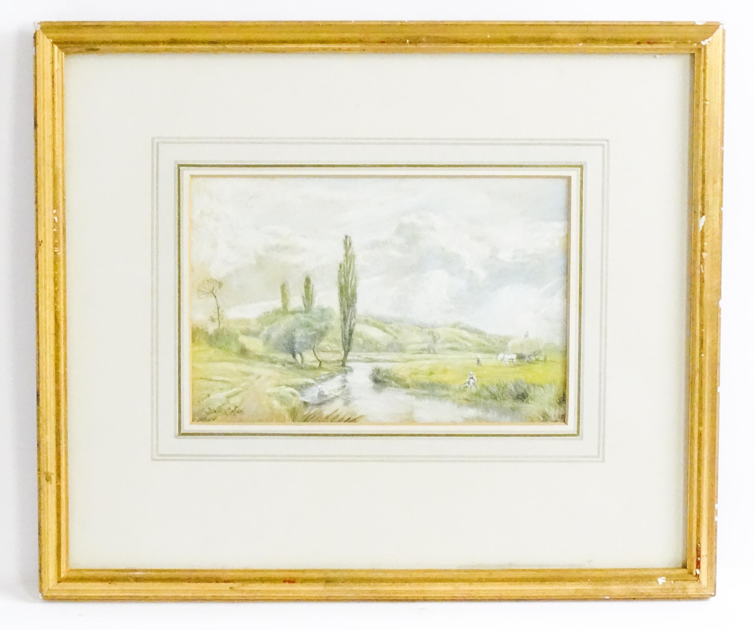 Charles Edmund Rowbotham | A river landscape with fishermen and a horse ...