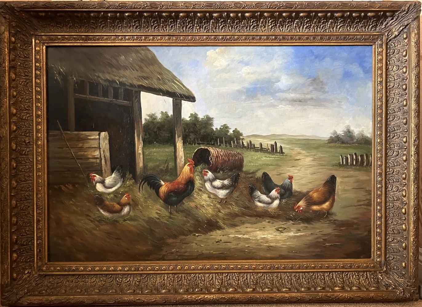 Edgar Hunt | Farmyard with hens and cockerel | MutualArt