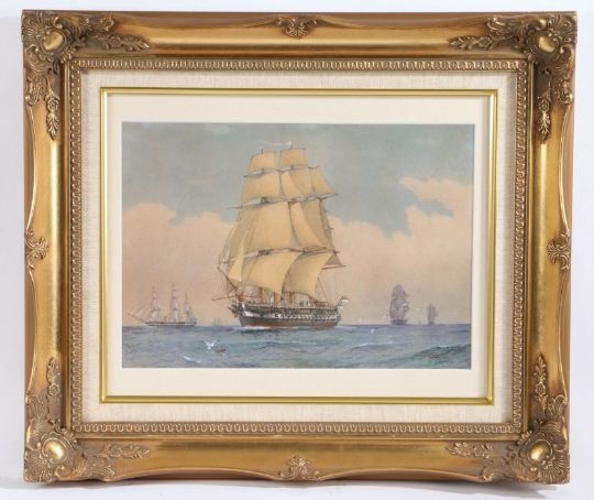 William Frederick Mitchell | A Frigate with Other Ships to Background ...