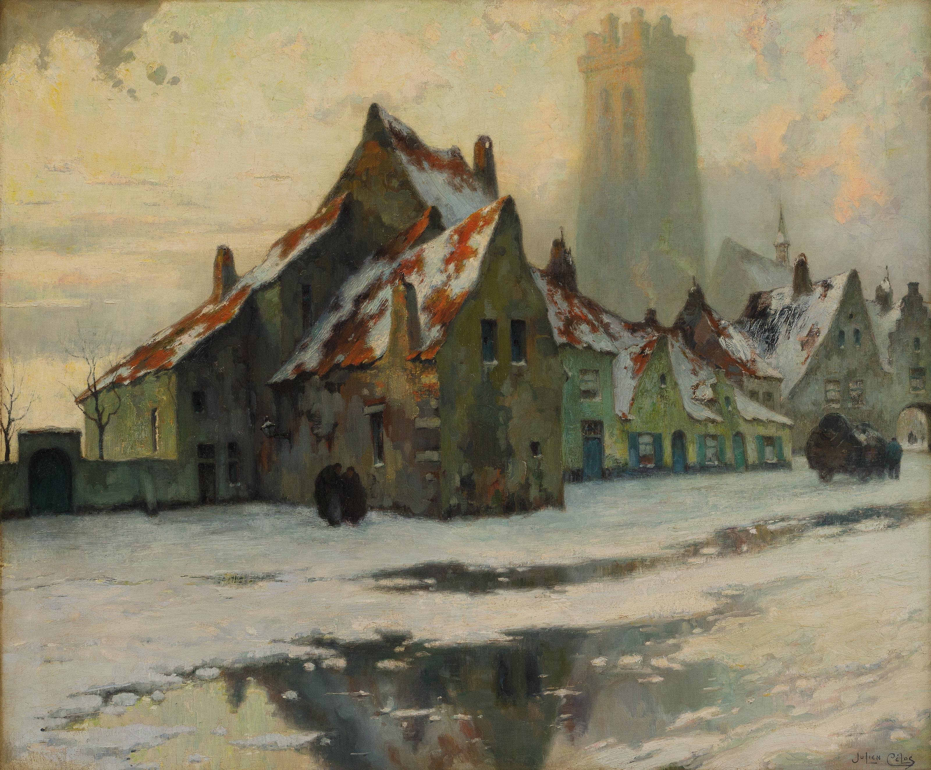 Julien Celos | Bruges cityscape in the snow | MutualArt