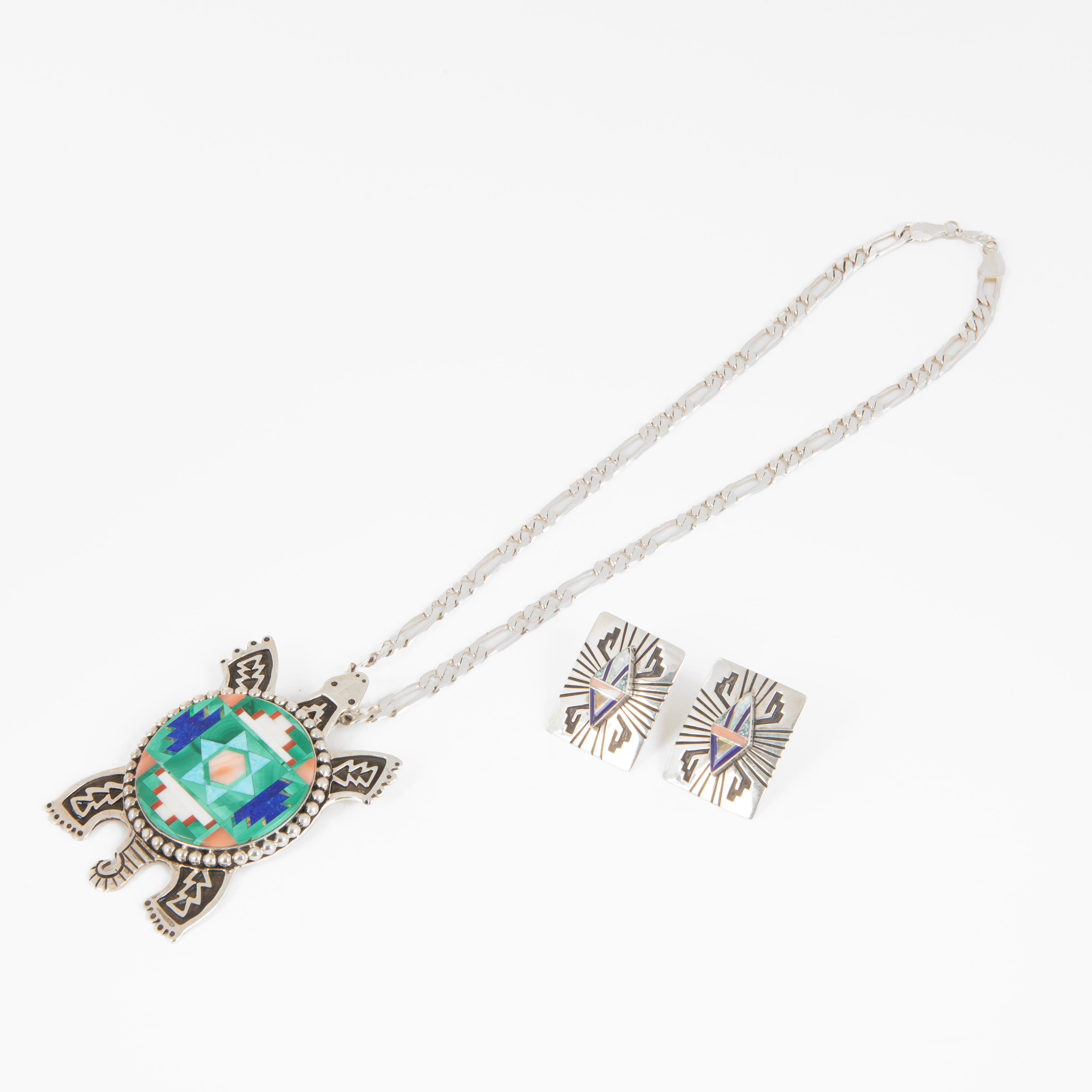 Abraham Begay | Mixed Inlay Earrings and Necklace ca. 2018 (Circa 2018 ...