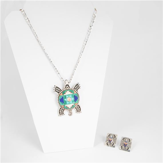 Abraham Begay | Mixed Inlay Earrings and Necklace ca. 2018 (Circa 2018 ...