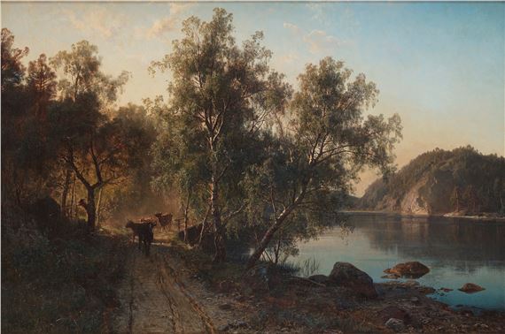 Edvard Bergh | Riverlandscape with figures (1858) | MutualArt