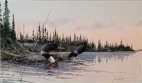 Jon Van Zyle | Pair of loons with their loonlet | MutualArt