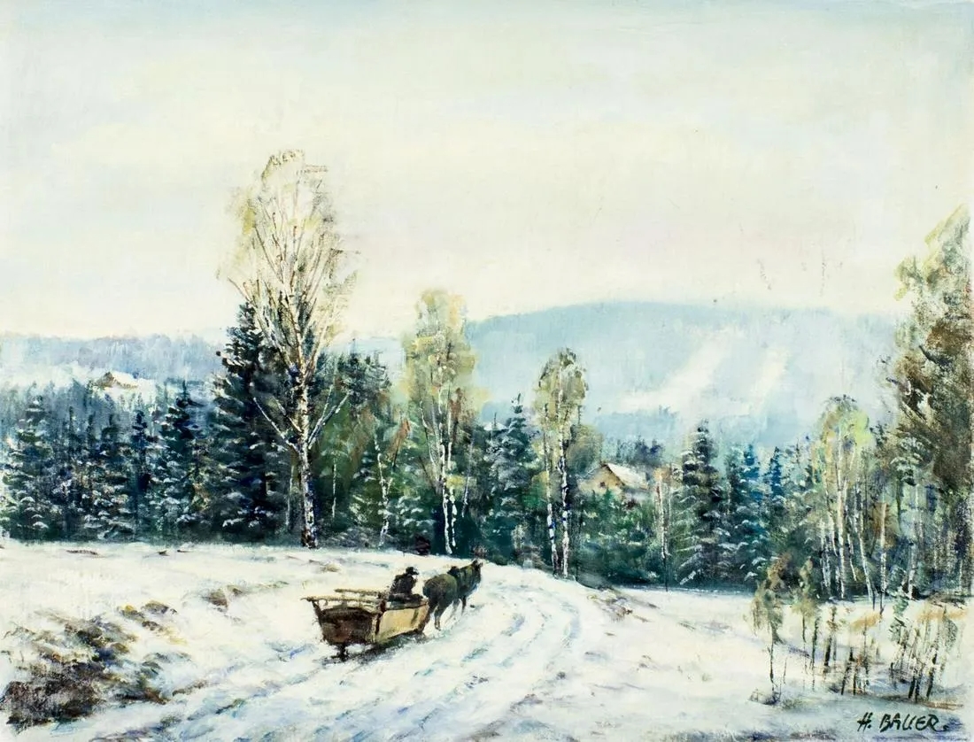 Hubert Bauer | Winter Landscape with Sledge | MutualArt
