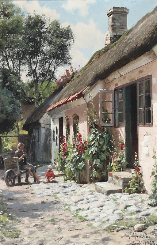 Peder Mork Monsted | Mother and child sitting in the sun in front of a ...