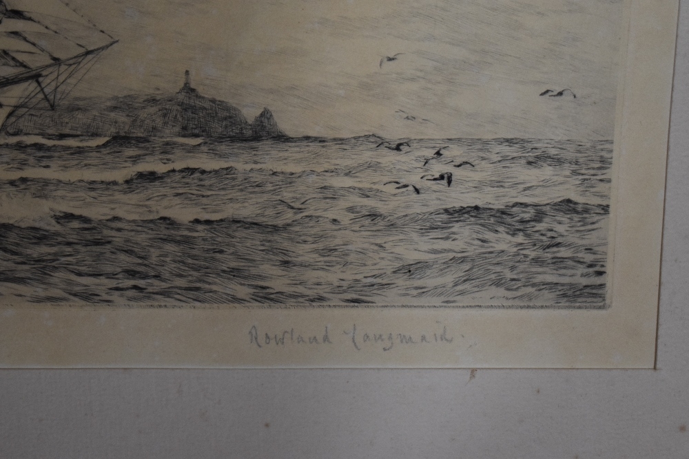 Rowland Langmaid | A view of a tall ship with lighthouse beyond | MutualArt