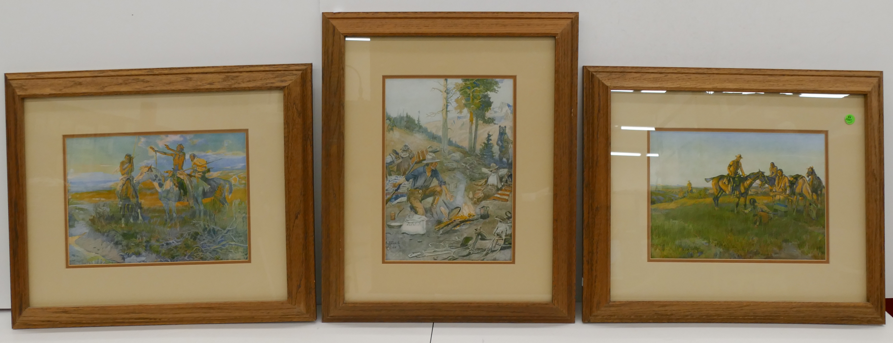 Charles Marion Russell | 3pc Vintage Charles Russell Western Prints Framed 20''x23'' | MutualArt