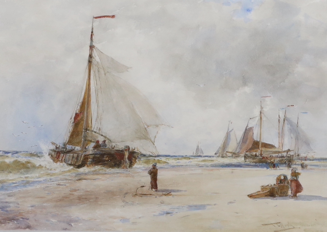 Thomas Bush Hardy | coastal landscape with boats and fishermen | MutualArt