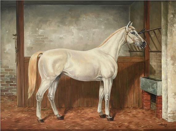Louis Nadler | A grey in a loose box (Early 20th Century) | MutualArt