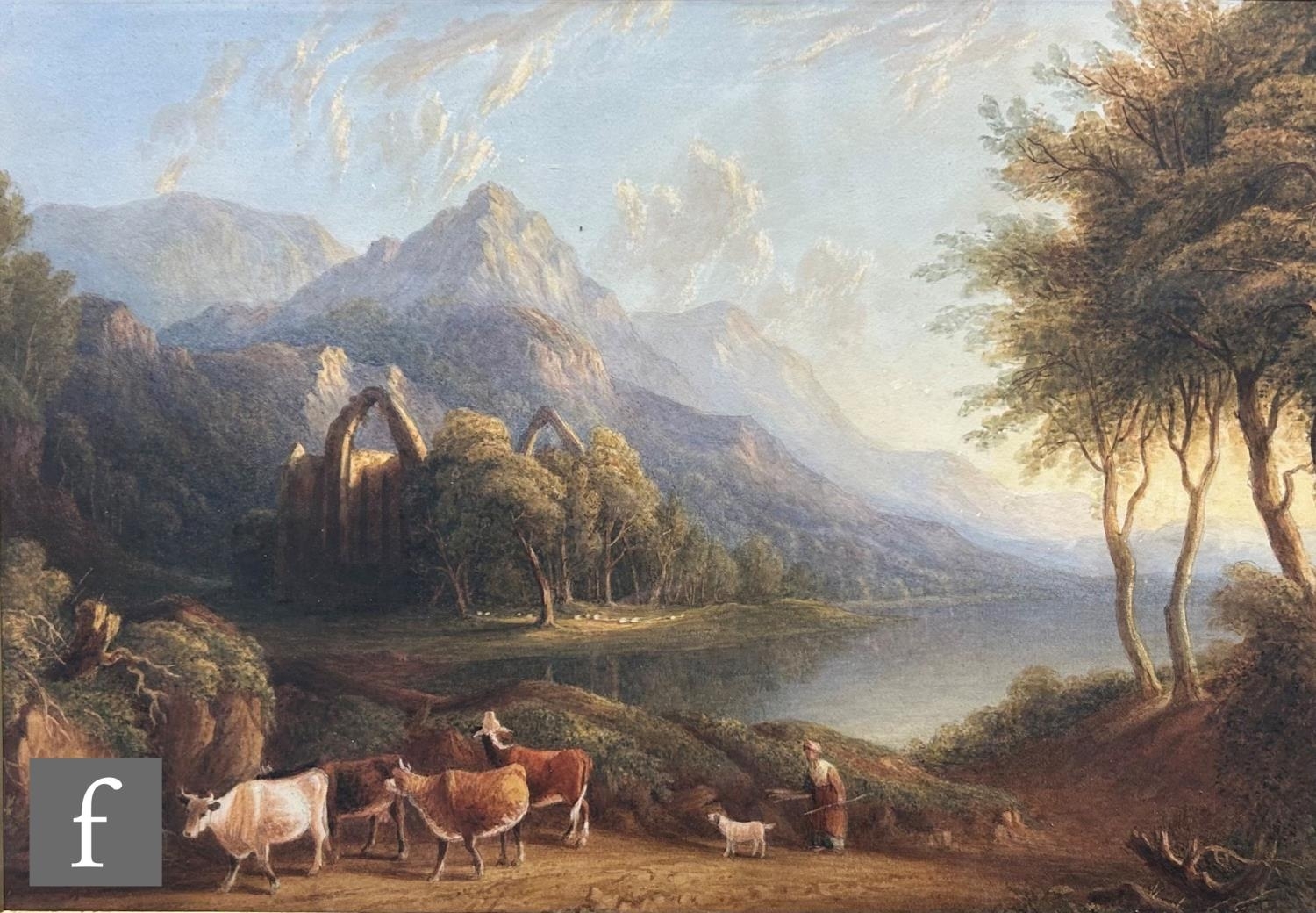 Anthony Vandyke Copley Fielding | A figure driving cattle in an ...