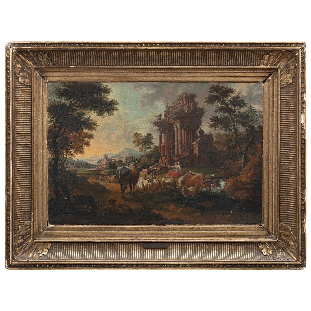 Johan Heinrich Roos | PAISAJE CON PASTORES Y REBAÑO | MutualArt
