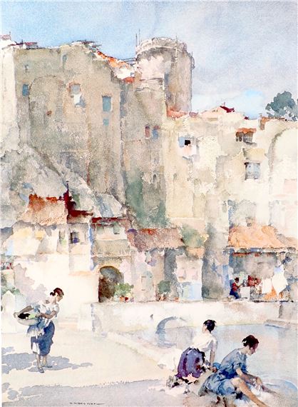 William Russell Flint | LADIES WASHING CLOTHES AT THE CANAL | MutualArt