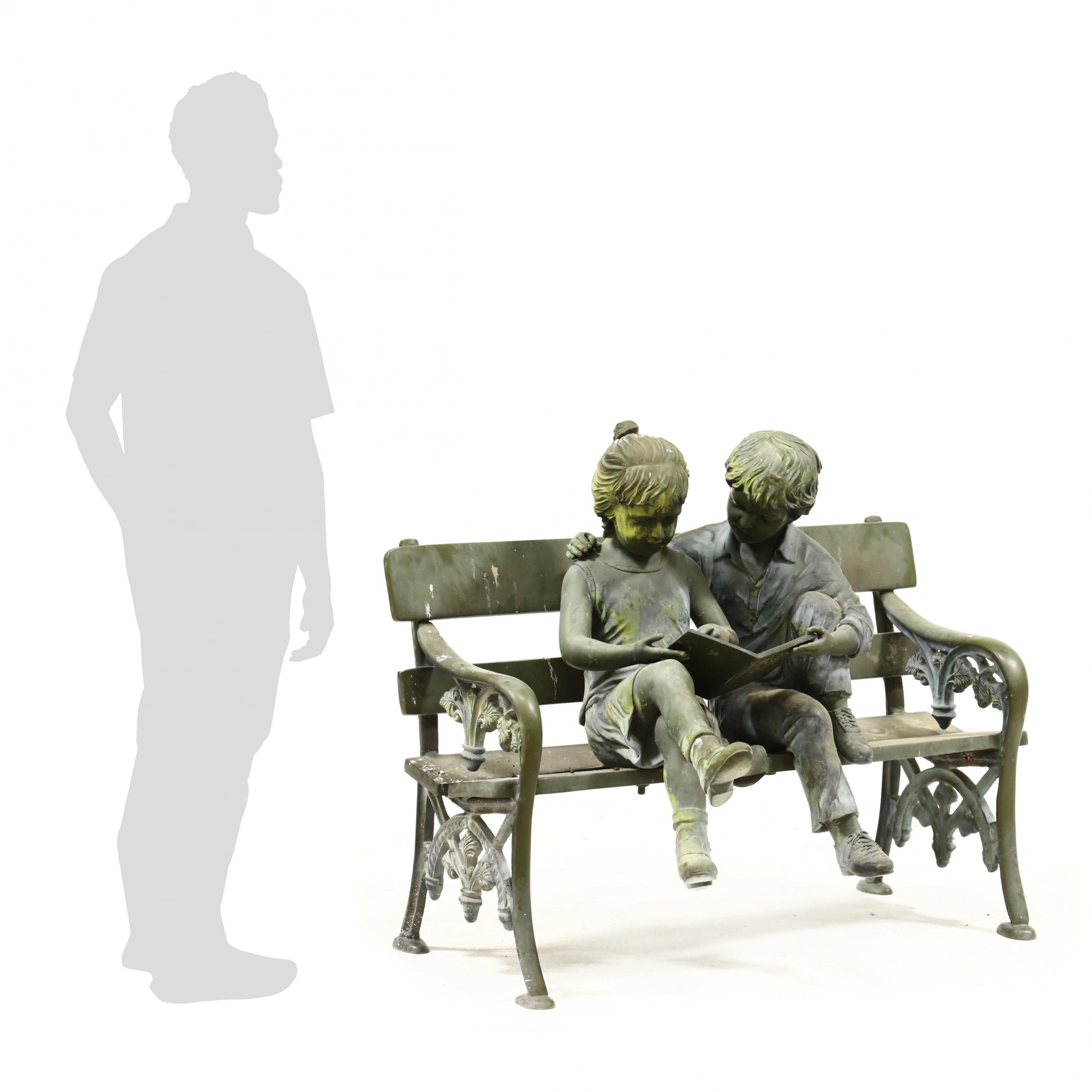 Max Turner | Life-Size Bronze of Children on a Park Bench (Late 20th ...