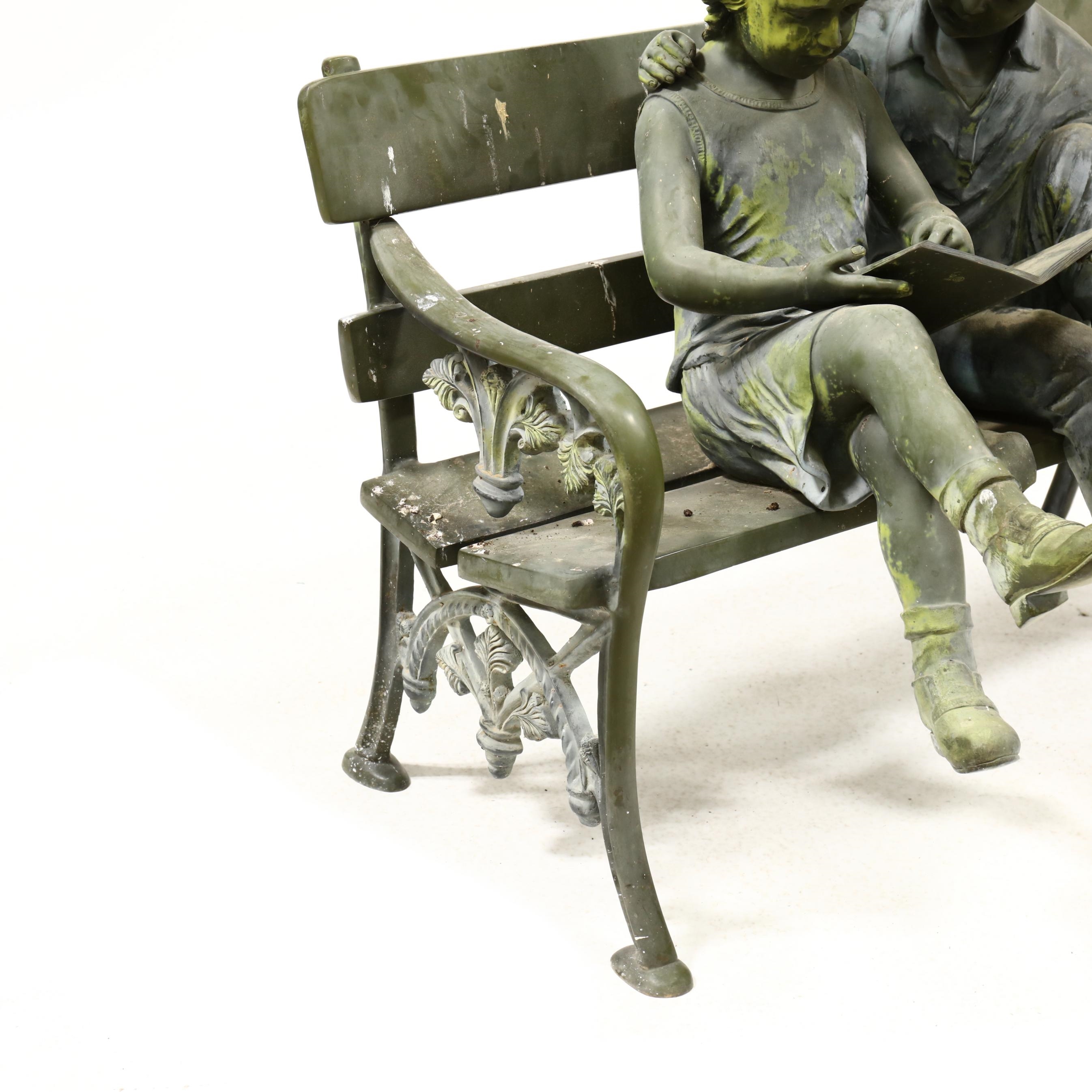 Max Turner | Life-Size Bronze of Children on a Park Bench (Late 20th ...