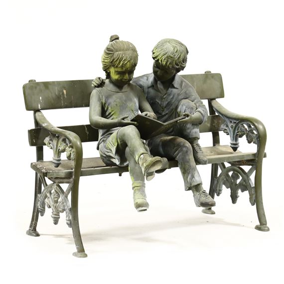 Max Turner | Life-Size Bronze of Children on a Park Bench (Late 20th ...