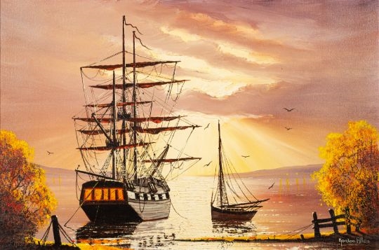 Gordon Allen | Sailing vessels at sunset | MutualArt