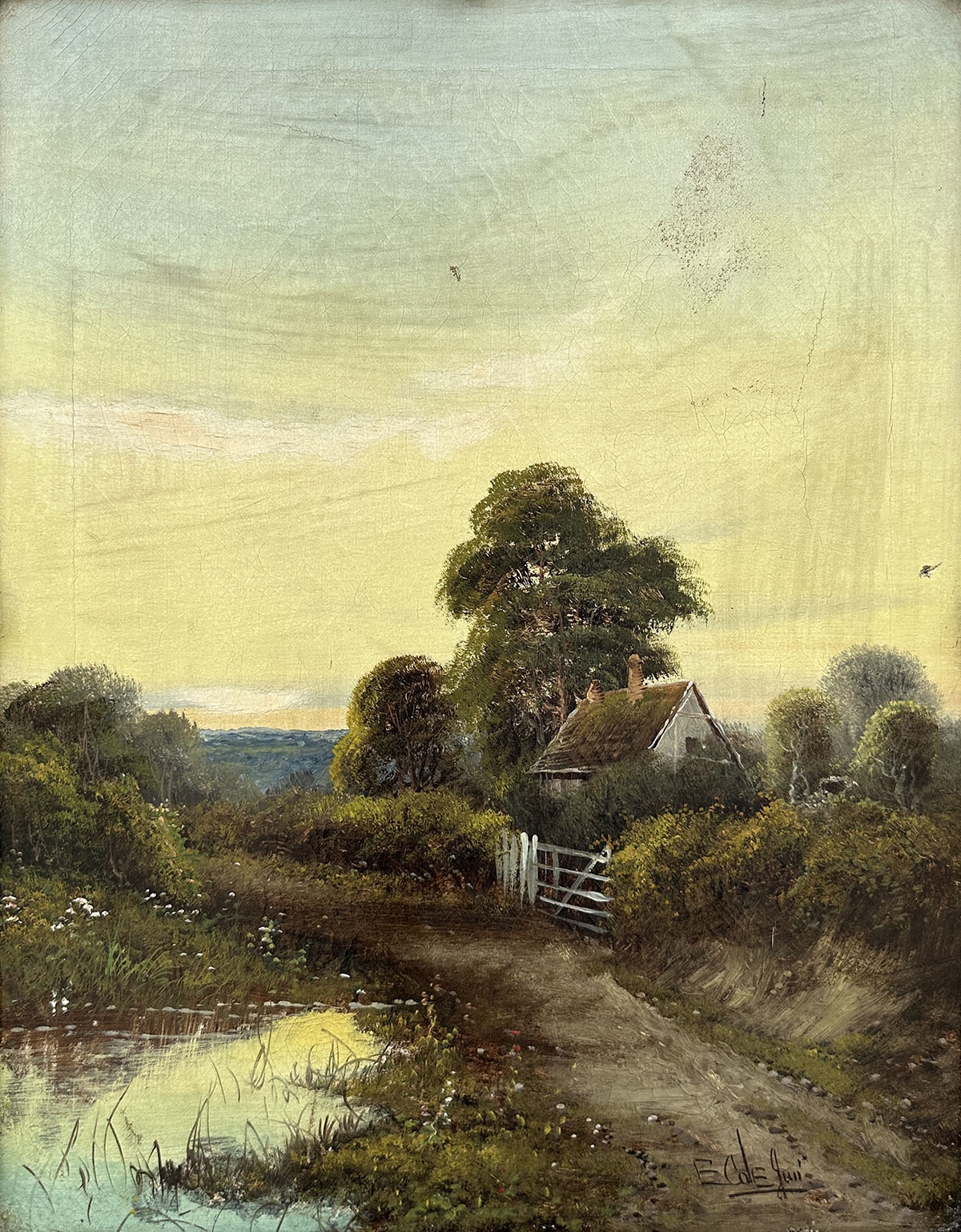 E. Cole | COUNTRY LANDSCAPE PAINTING WITH COTTAGE | MutualArt