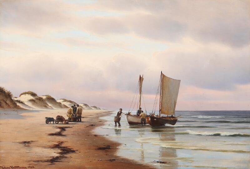 Johan Jens Neumann | Coastal scenery with fishermen (1920) | MutualArt