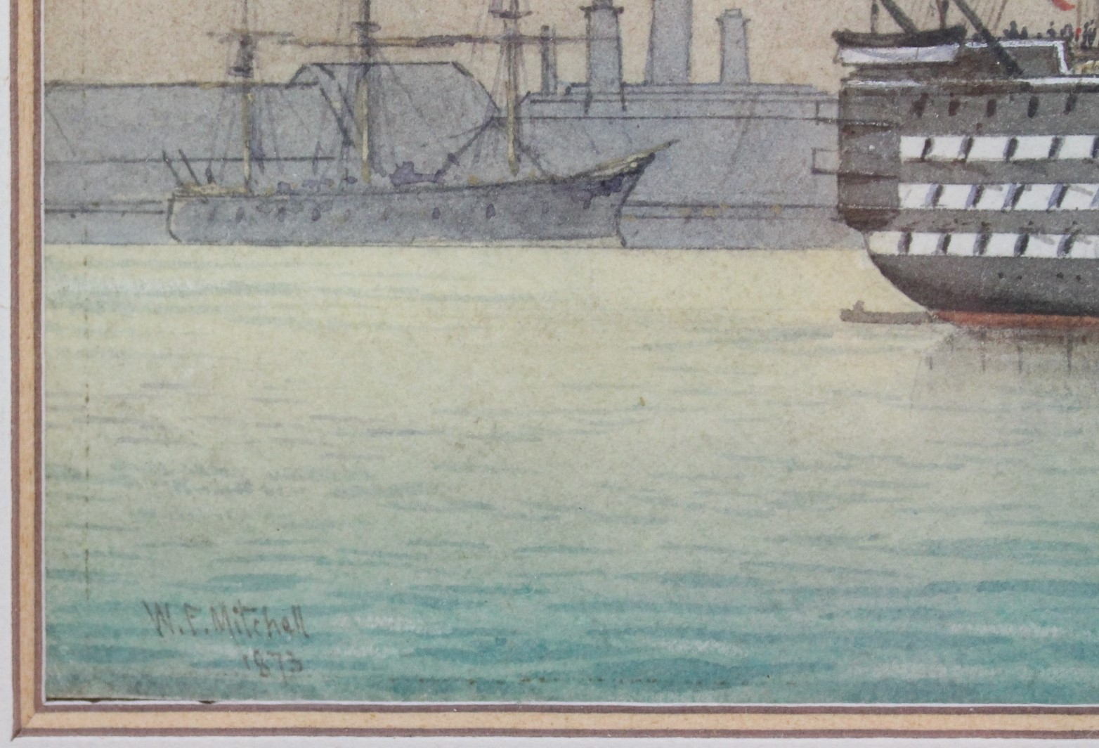 William Frederick Mitchell | A three deck Naval ship in harbour | MutualArt