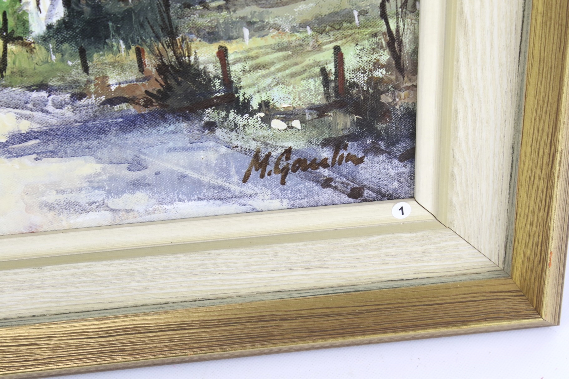 M. Gaulin | M. Gaulin oil painting on canvas of cottages | MutualArt