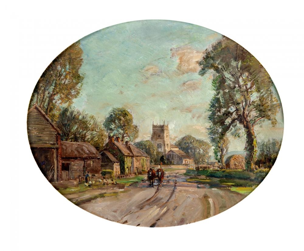 Herbert Royle | Village Scene with Team of Work Horses | MutualArt