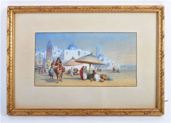Louis Tesson | a Middle Eastern market scene with buildings in the ...