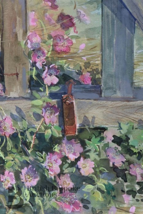 Wendy Jelbert | depicting an farmgate with dog roses | MutualArt